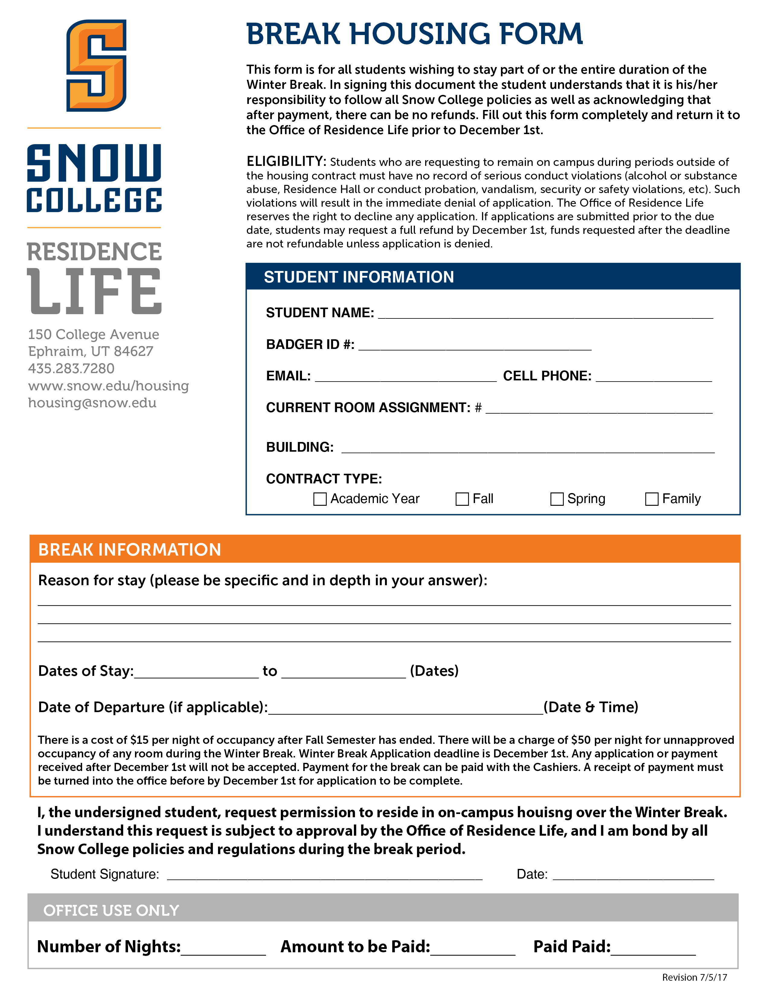 Housing forms and Information | Residence Life